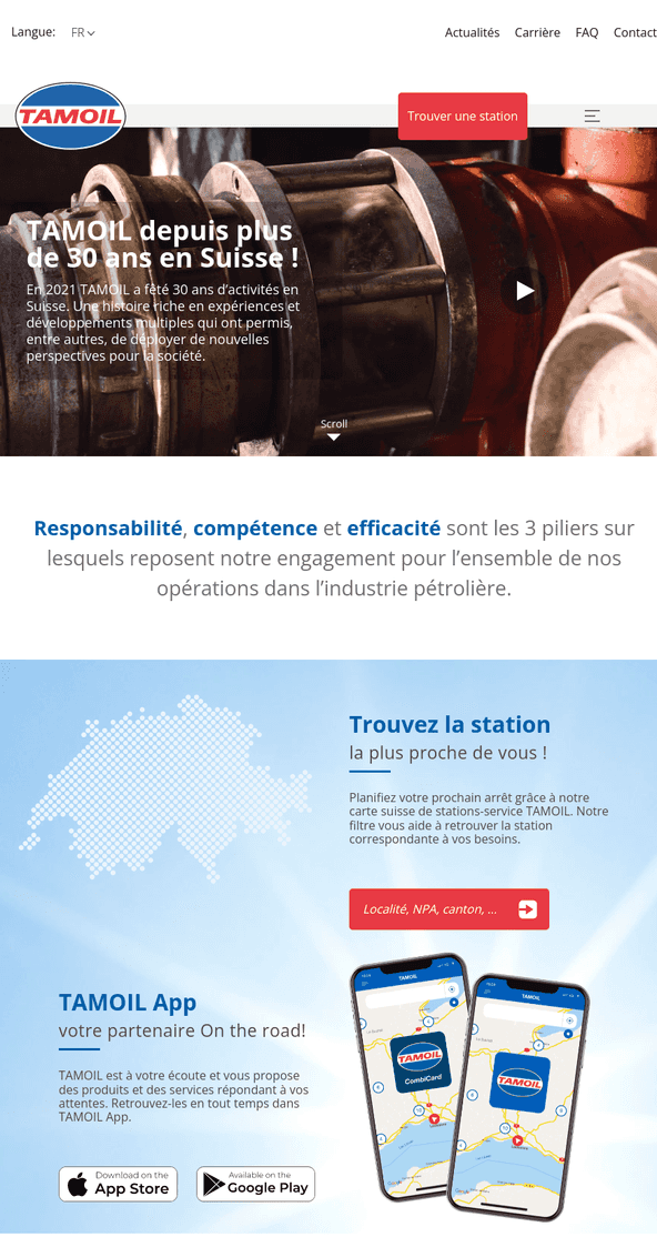 Le site Internet de Tamoil est rempli de fonctionnalités